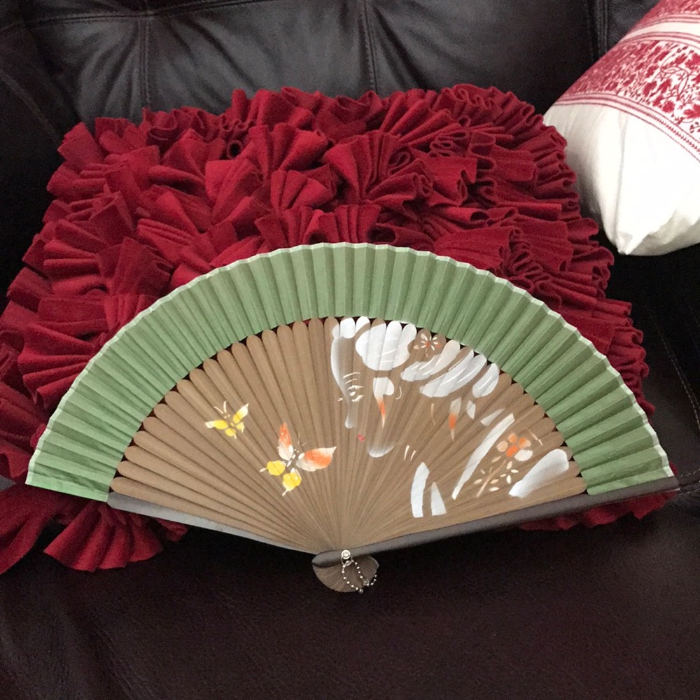 Brand New Oriental Fold-Able Hand Print Hand Fan - Gem